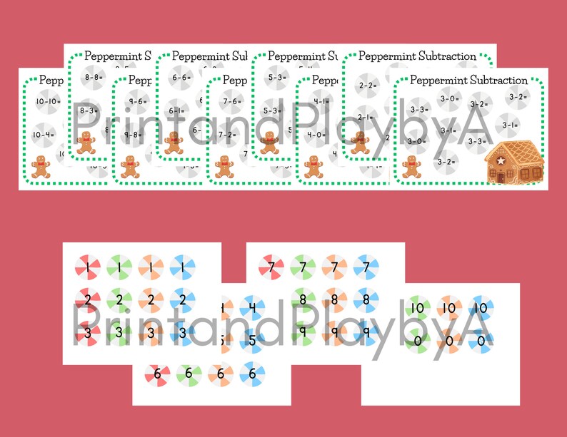 Holiday Subtraction 1-10 Printable Pack - Gingerbread - Hot Cocoa ...