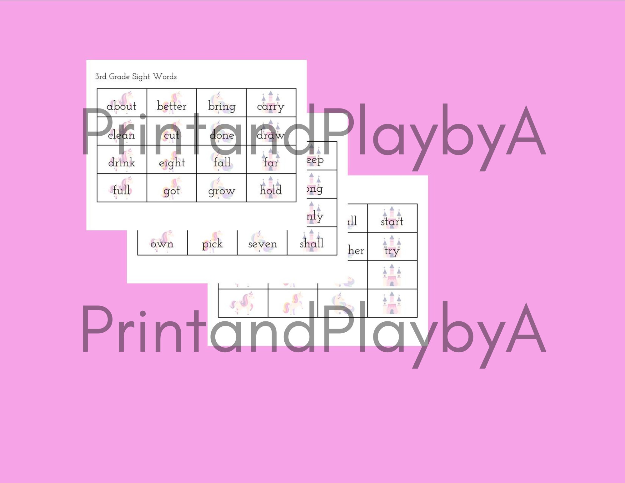 Unicorn & Princess Dolch Sight Word Practice Printable (digital File ...