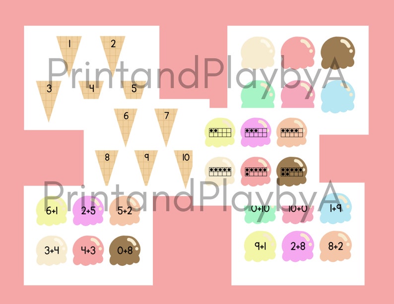 Number Recognition and Addition Facts 1-10 Ice Cream Scoops Printable ...