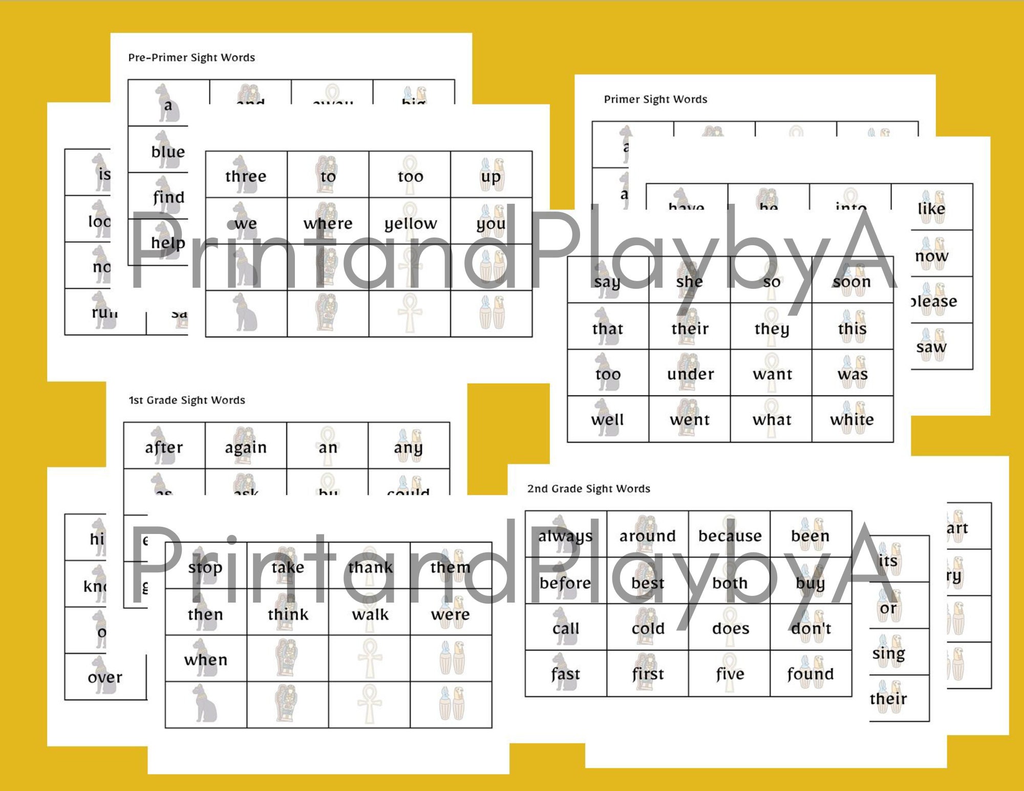 Printable Egyptian Theme Sight Word Practice (digital File) - Complete ...