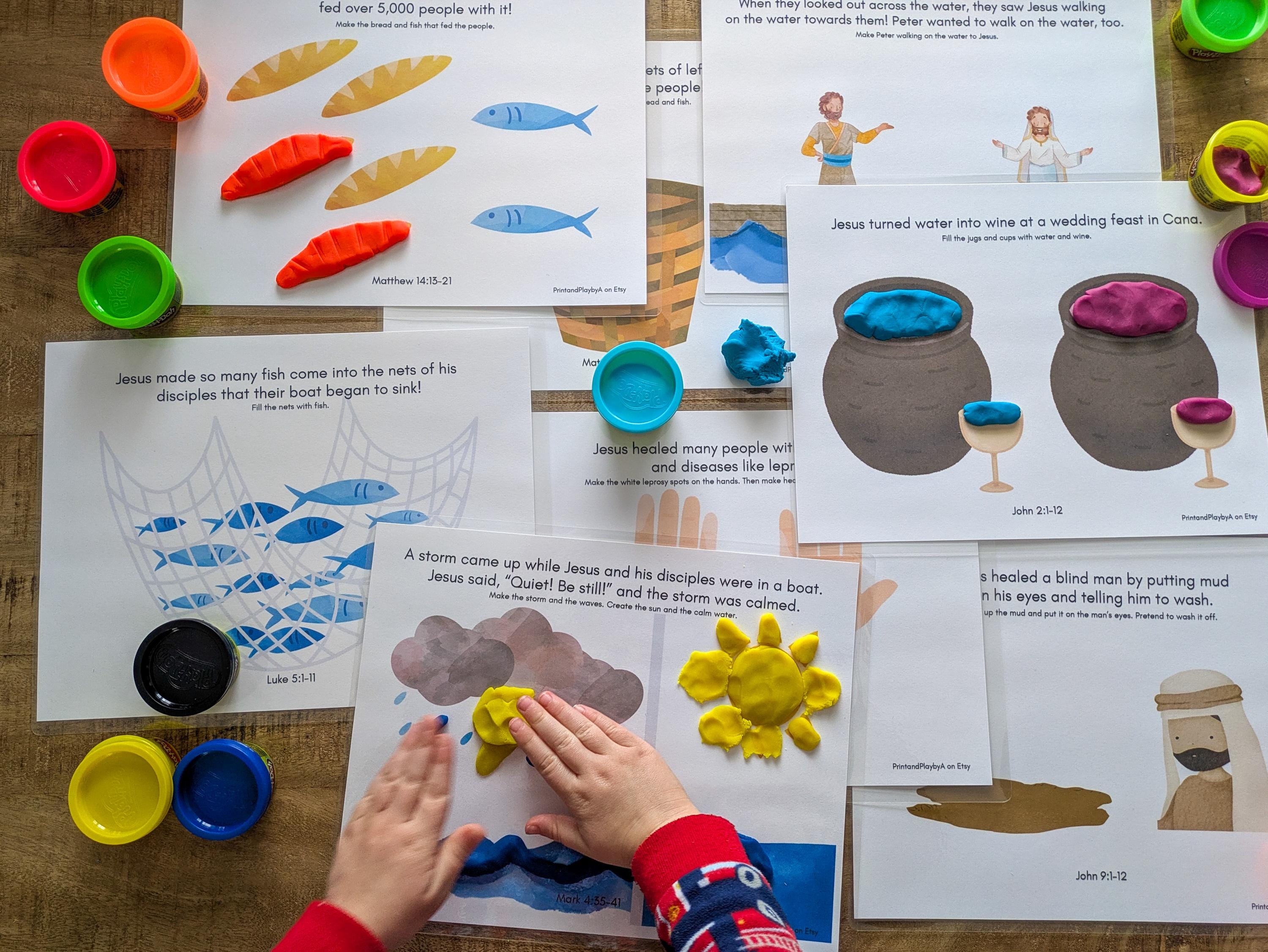 Miracles of Jesus Playdough Mats Printable | Kids Bible Activity ...