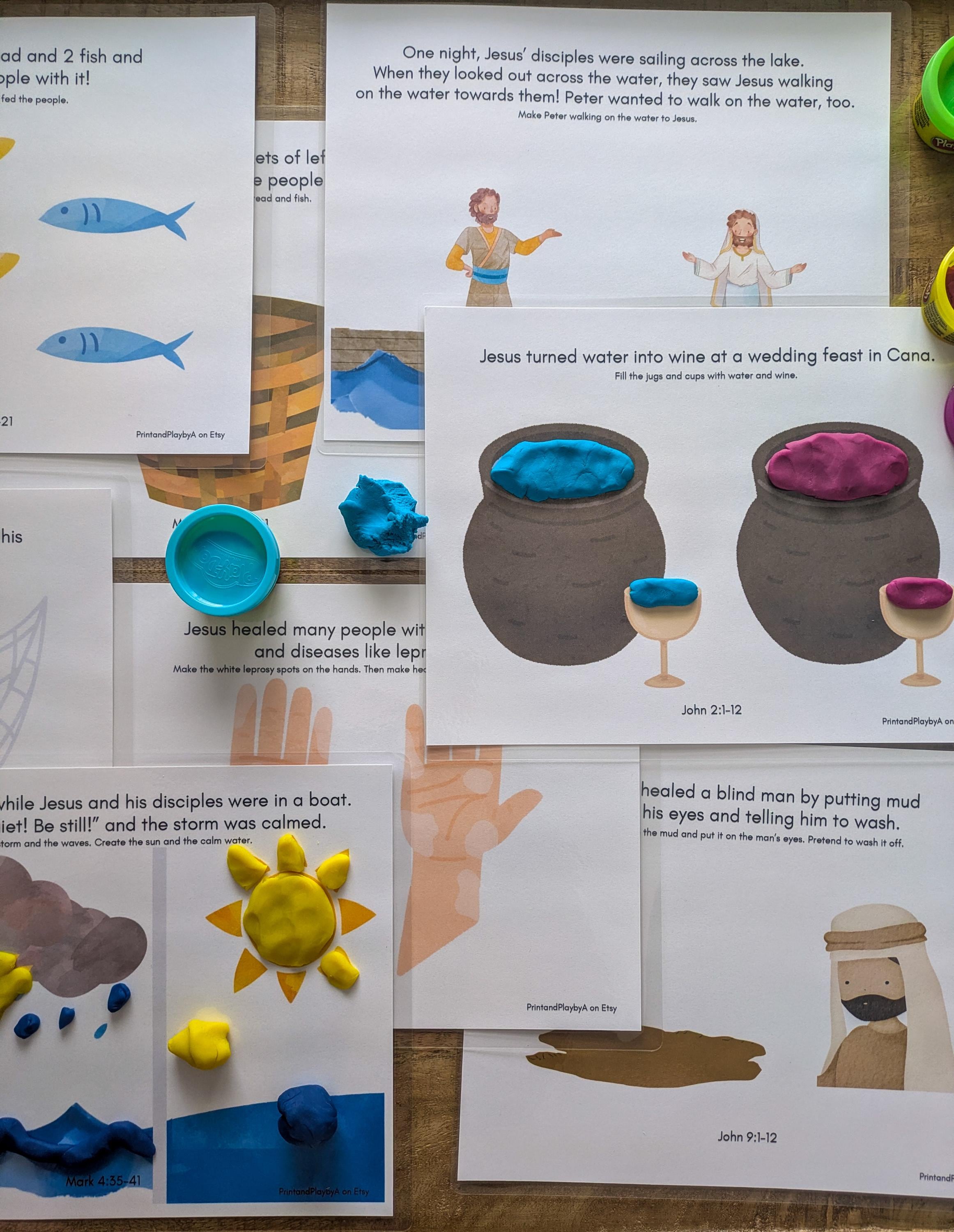 Miracles of Jesus Playdough Mats Printable | Kids Bible Activity ...