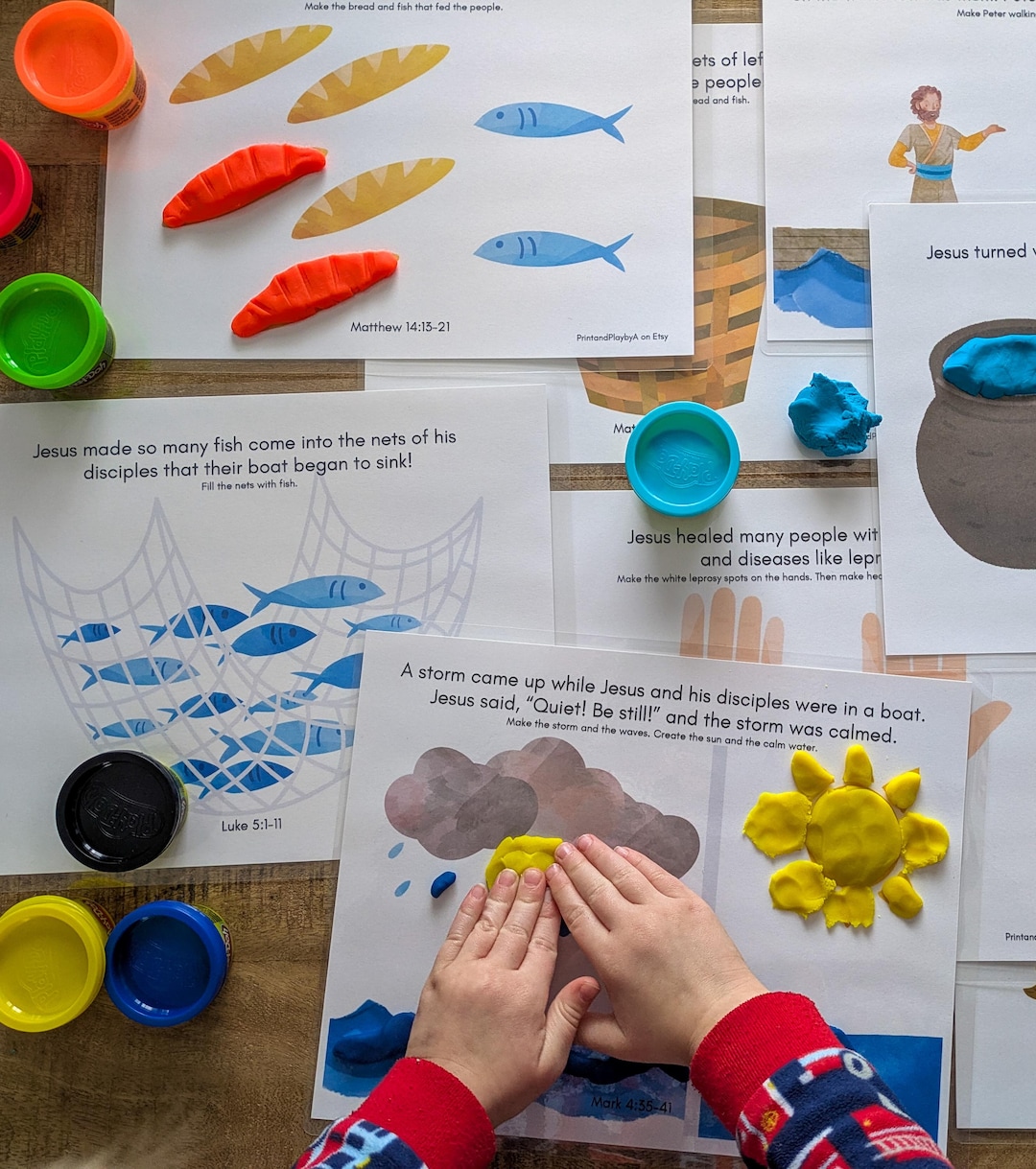 Miracles of Jesus Playdough Mats Printable | Kids Bible Activity ...
