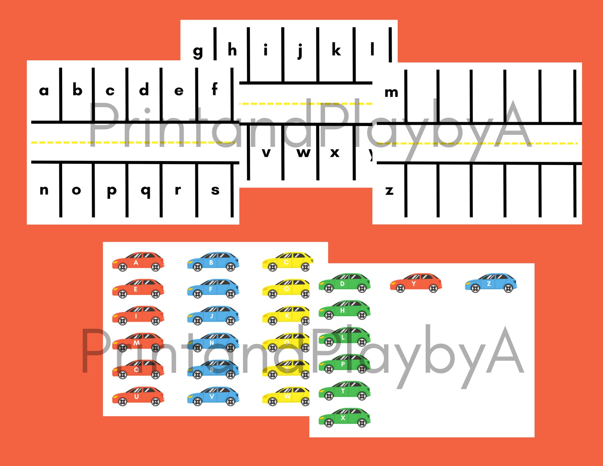 Car Parking Upper and Lowercase Letter Match Printable (digital File ...