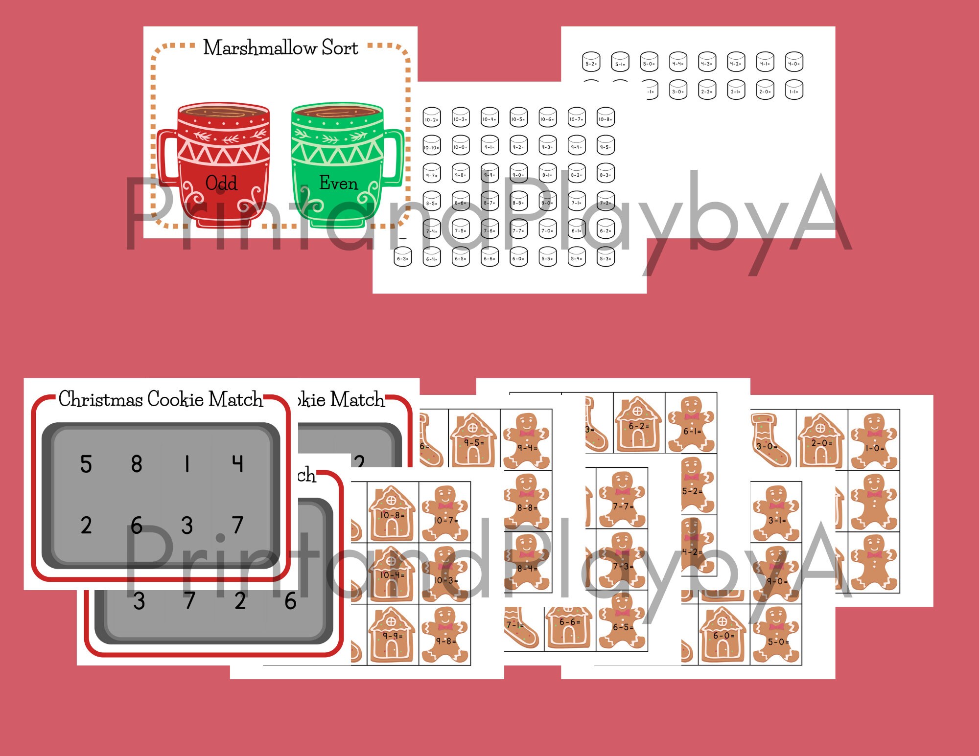 Holiday Subtraction 1-10 Printable Pack - Gingerbread - Hot Cocoa ...