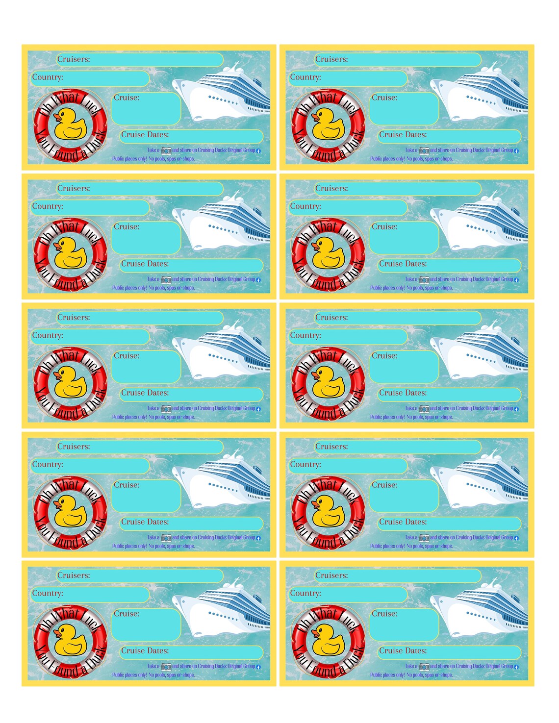 Cruising Duck Tags, Island Cruising Duck Tags, Cruise Pdf, Cruise Duck ...