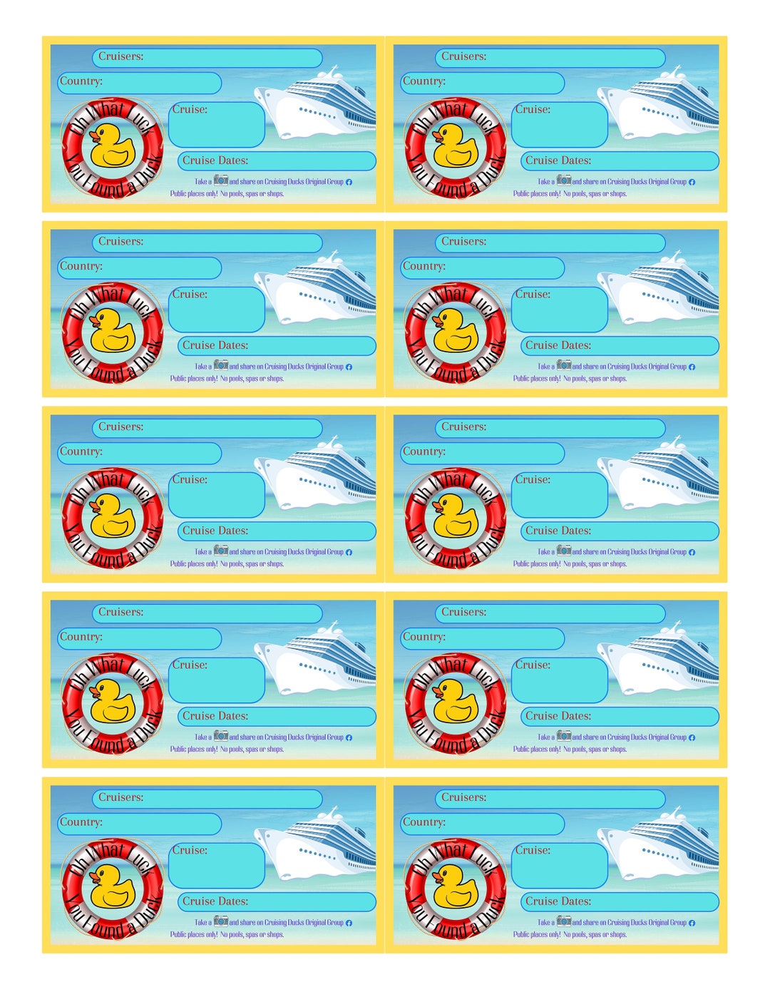 Cruising Duck Tags Island Cruising Duck Tags Cruise Pdf - Etsy