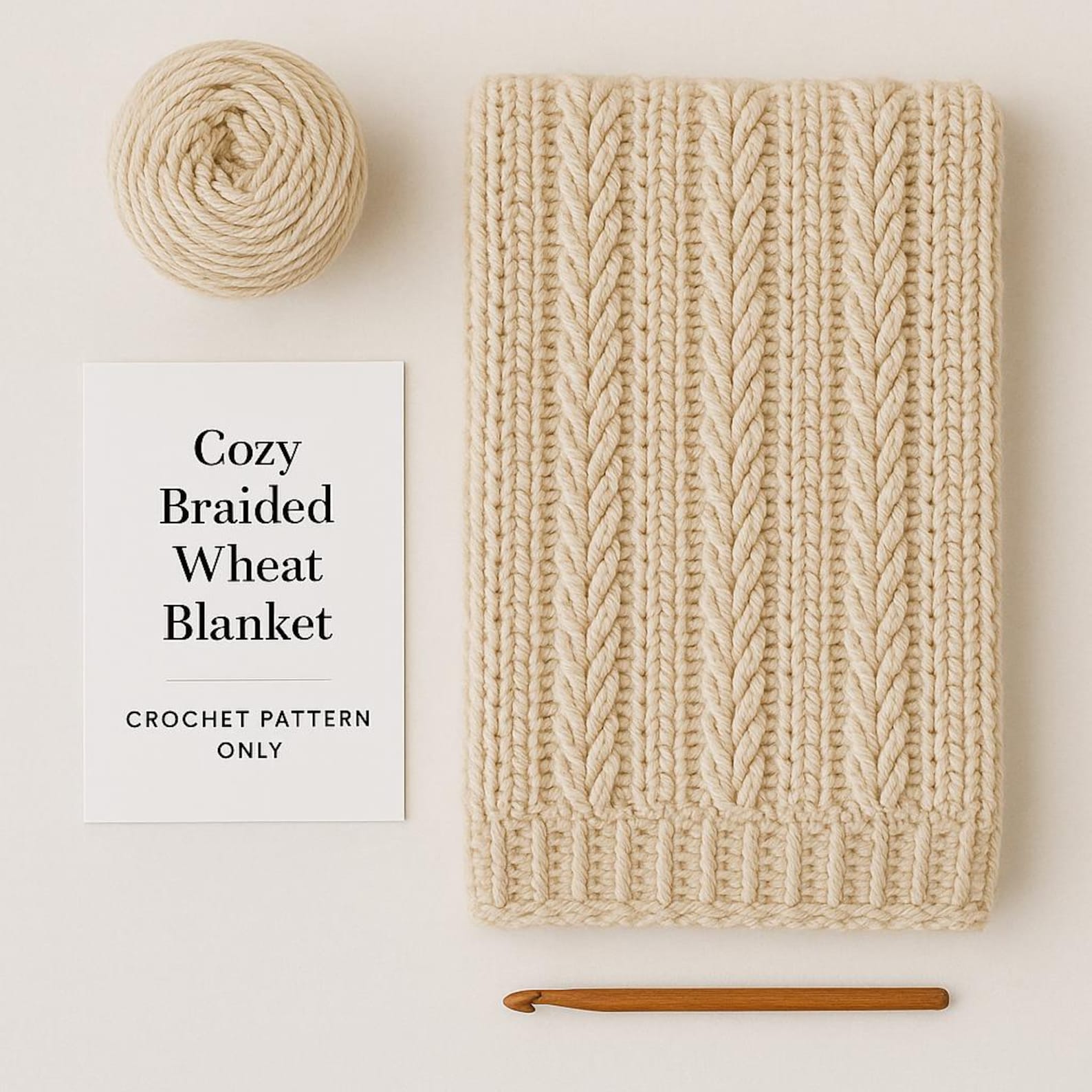 Braided Wheat Blanket Crochet Pattern: Easy Cable Texture Throw (PDF ...