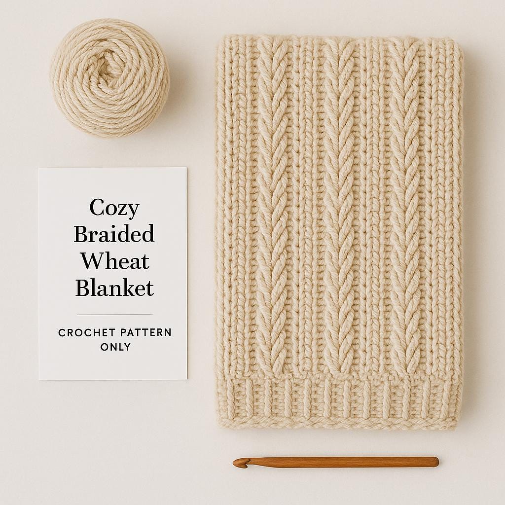 Braided Wheat Blanket Crochet Pattern: Easy Cable Texture Throw (PDF ...