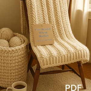Braided Wheat Blanket Crochet Pattern: Easy Cable Texture Throw (PDF ...