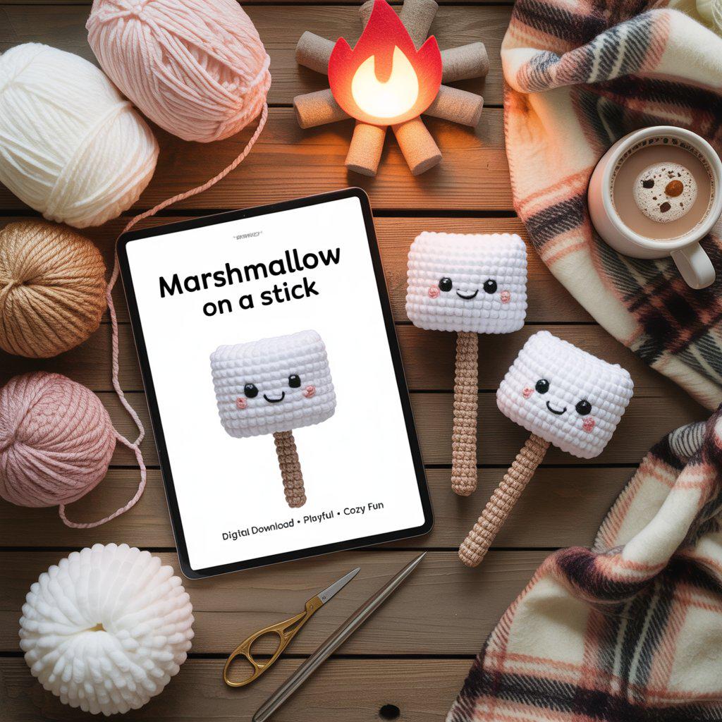 Marshmallow on a Stick Crochet Pattern | Food Plushie Amigurumi ...