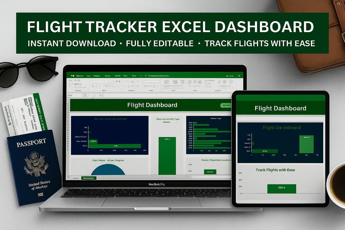 Flight Tracker Excel Dashboard: Aviation Operations Log (instant ...