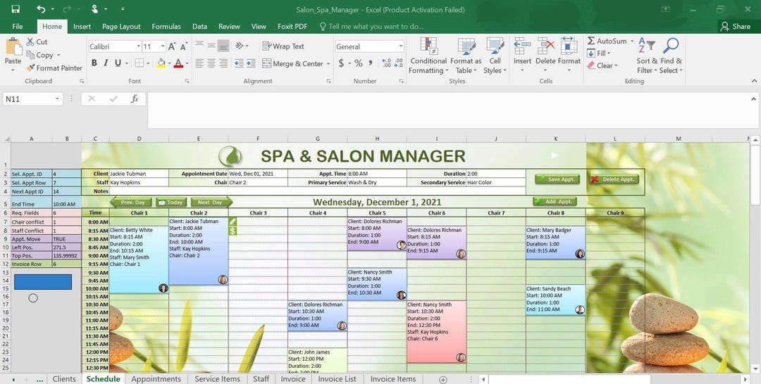 Salon & Spa Management Spreadsheet Excel: Appointment, Inventory, Sales ...
