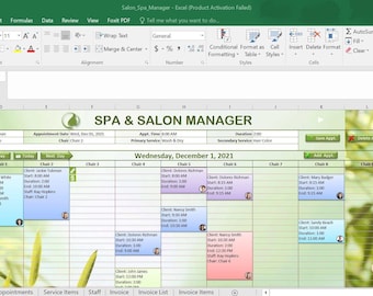 Salon & Spa Management Spreadsheet Excel: Appointment, Inventory, Sales ...