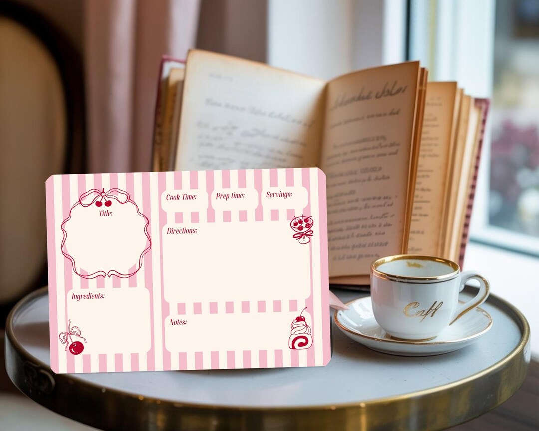Pink Coquette Recipe Card | Printable Kitchen Template (PDF) - Etsy