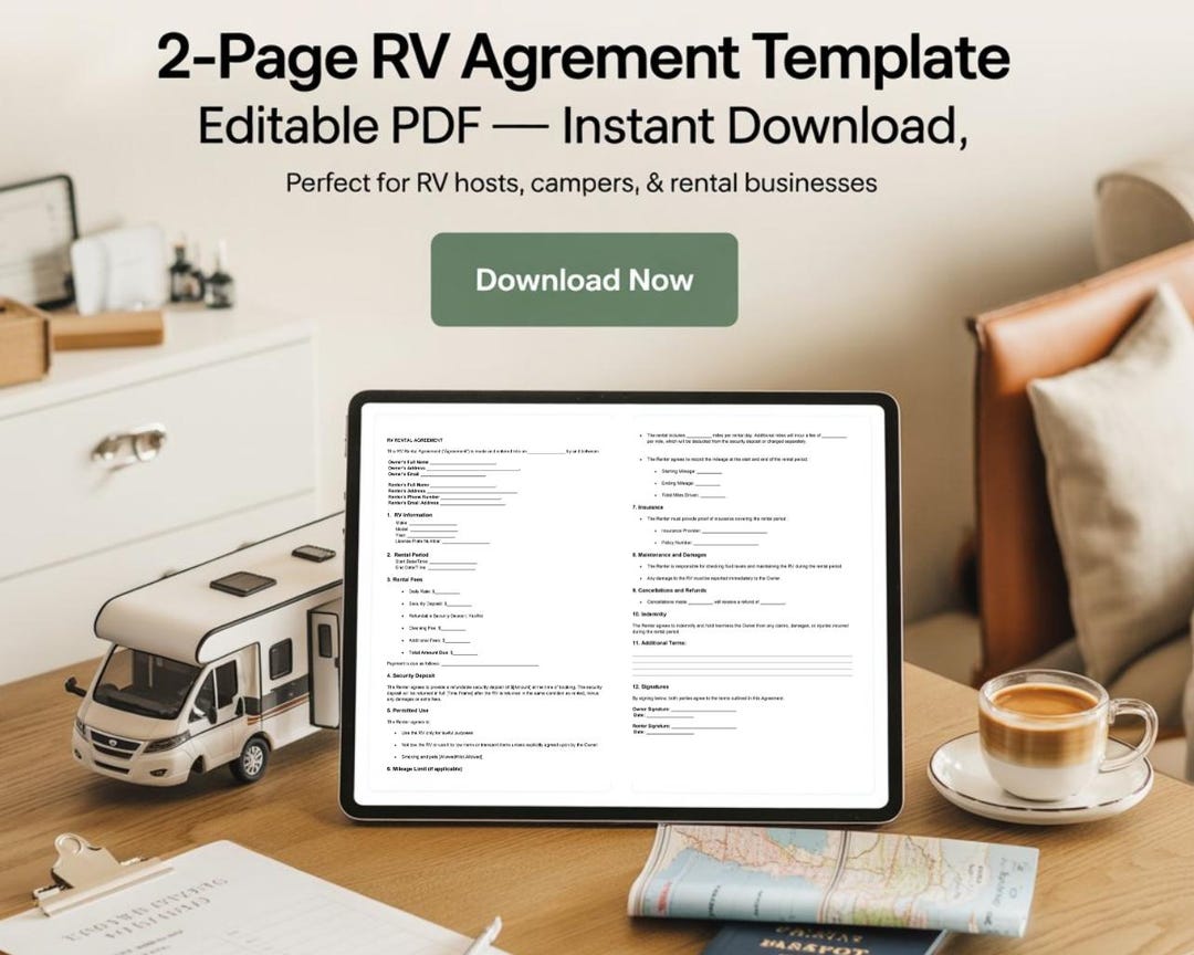 RV Rental Agreement Template: Editable Camper Lease Contract (DOCX ...