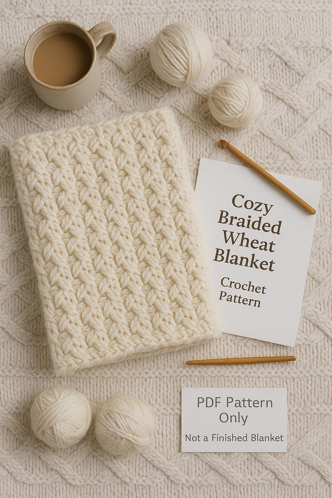 Braided Wheat Blanket Crochet Pattern: Easy Cable Texture Throw (PDF ...