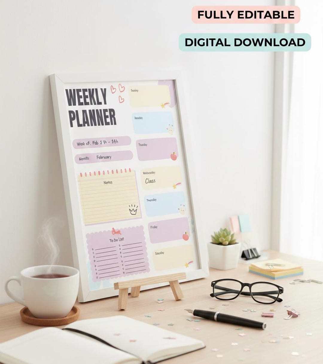 Colorful Weekly Planner Printable | Illustrated Design - Etsy