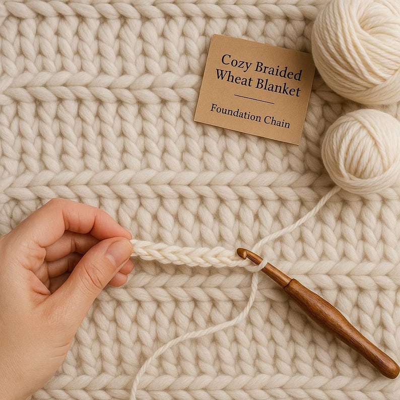 Braided Wheat Blanket Crochet Pattern: Easy Cable Texture Throw (PDF ...