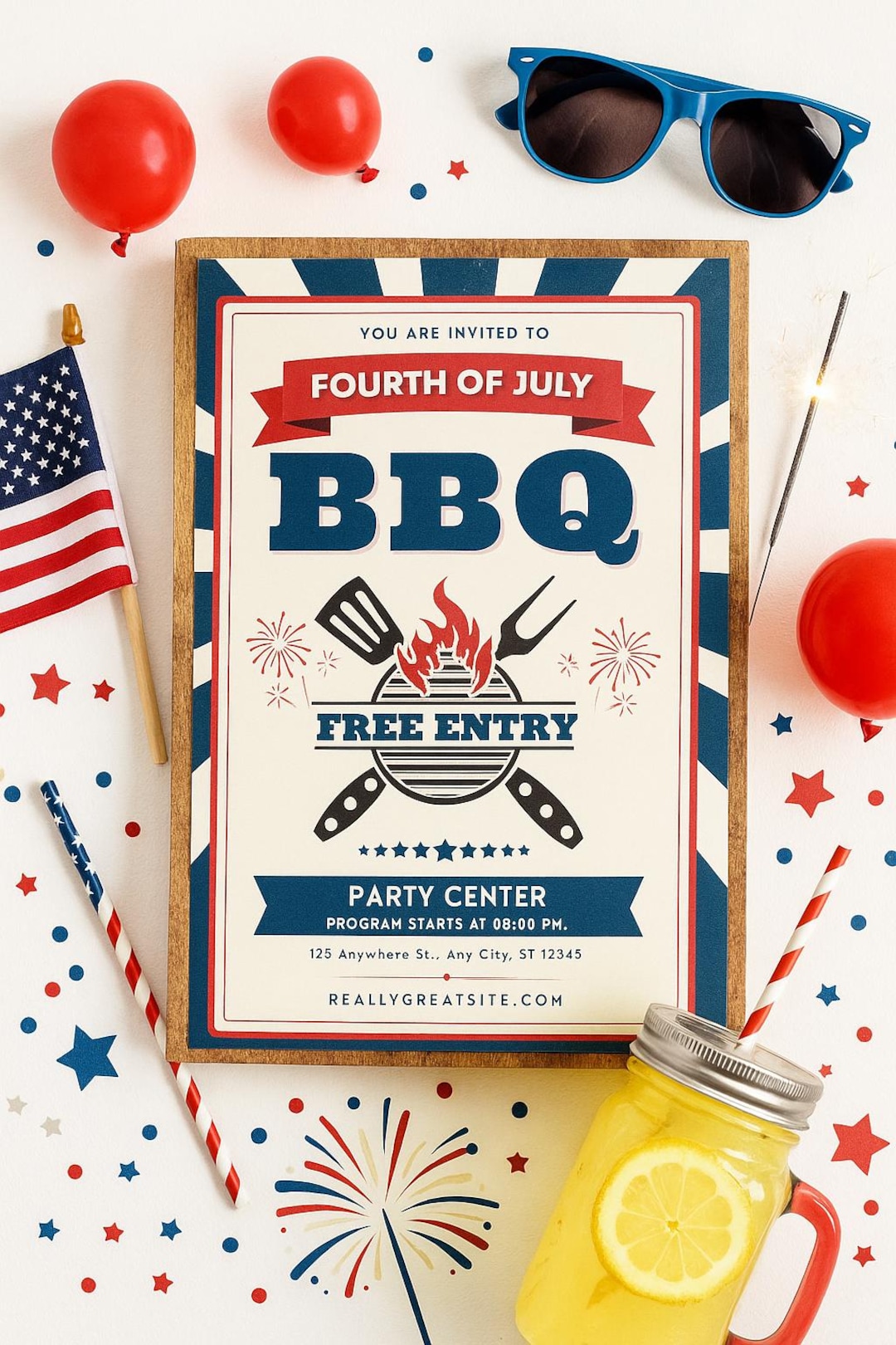 4th of July Party Flyer Templates: Patriotic USA Theme (canva Editable ...