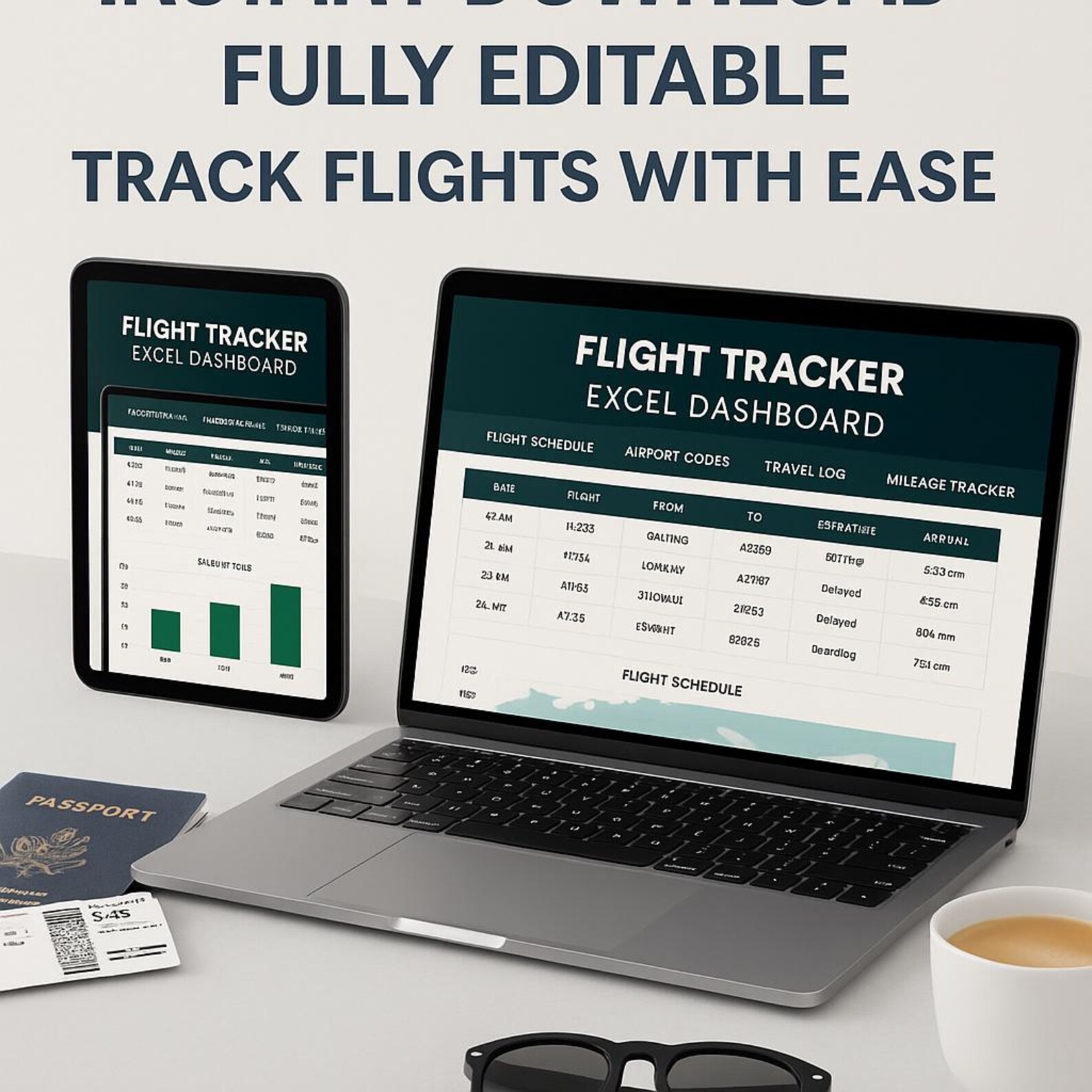 Flight Tracker Excel Dashboard: Aviation Operations Log (instant ...