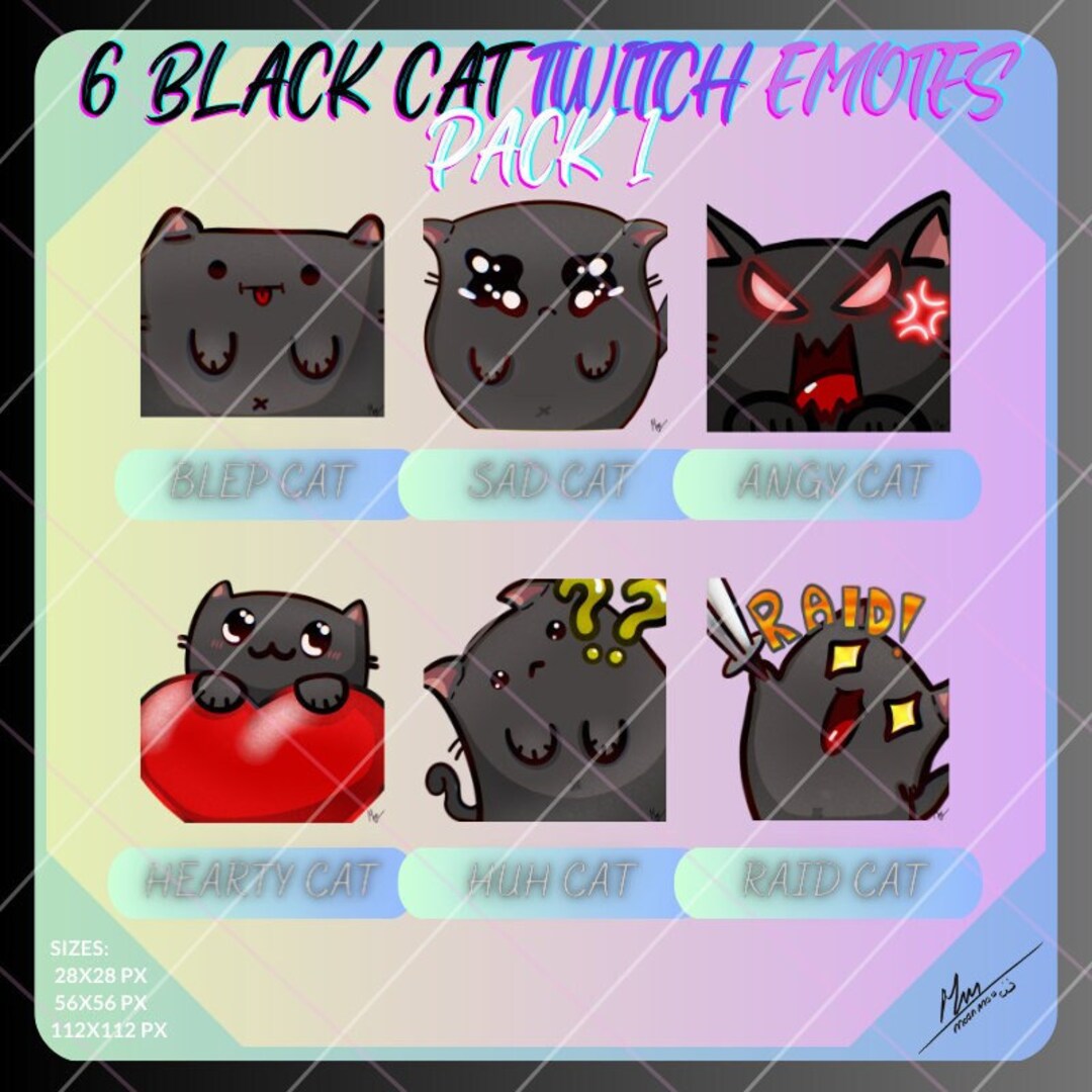6 Black Cat Twitch Emotes Pack 1 - Etsy