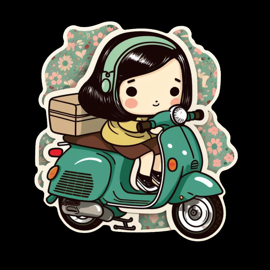 Cute Scooter Girl Sticker, Scooter Sticker, Girl Sticker, Happy Sticker ...