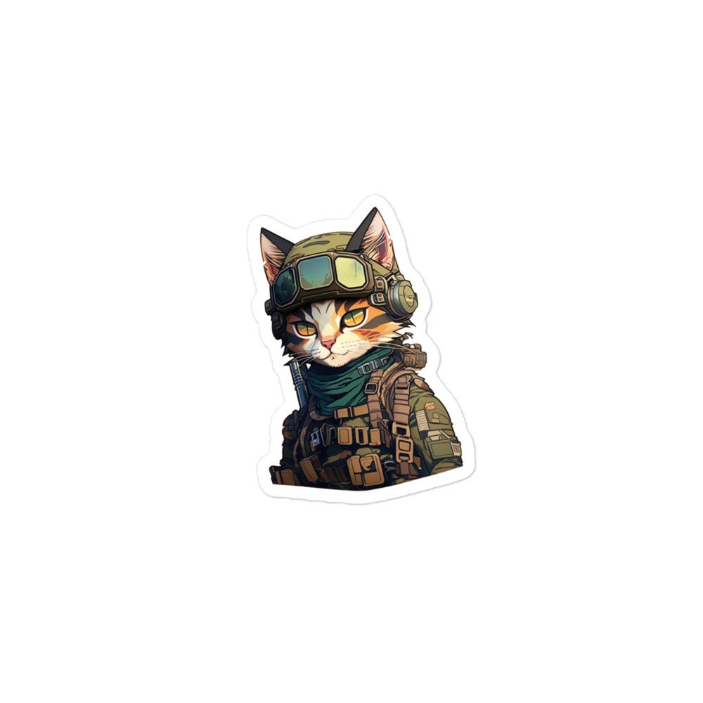 Sticker, Combat Kitty Sticker, Cool Sticker, Car Sticker, Water Bottle ...