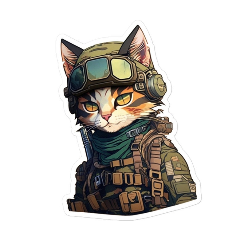 Sticker, Combat Kitty Sticker, Cool Sticker, Car Sticker, Water Bottle ...