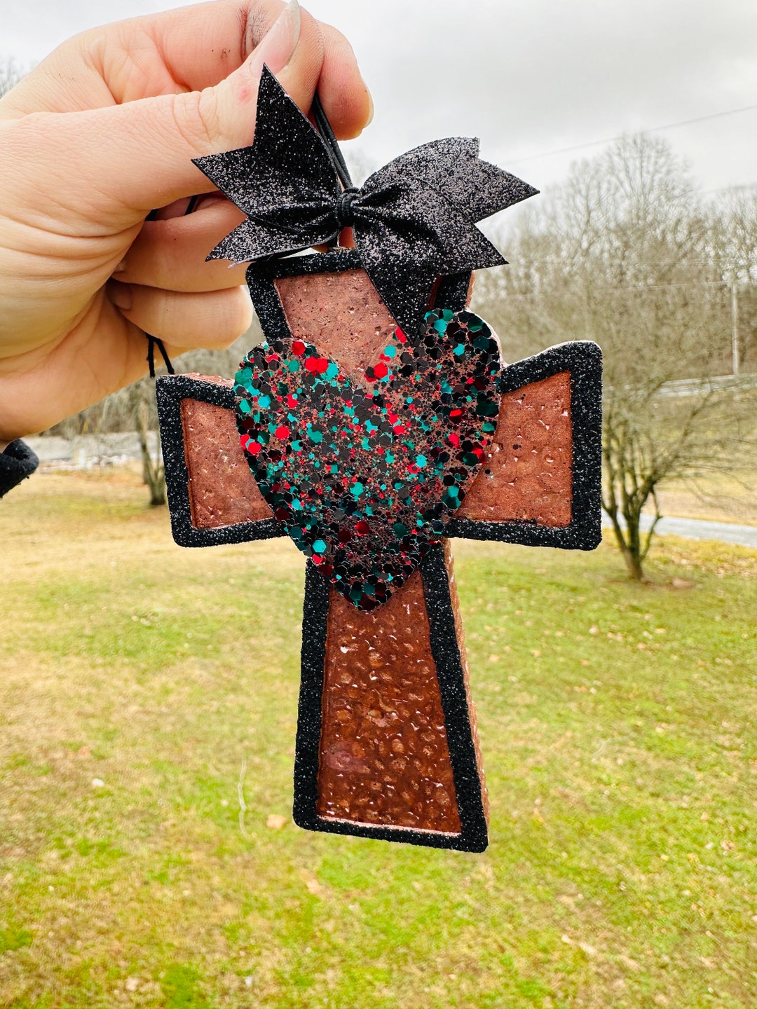 Cross Car Freshie, Folk Heart Cross Car Freshie, Car Air Freshener ...