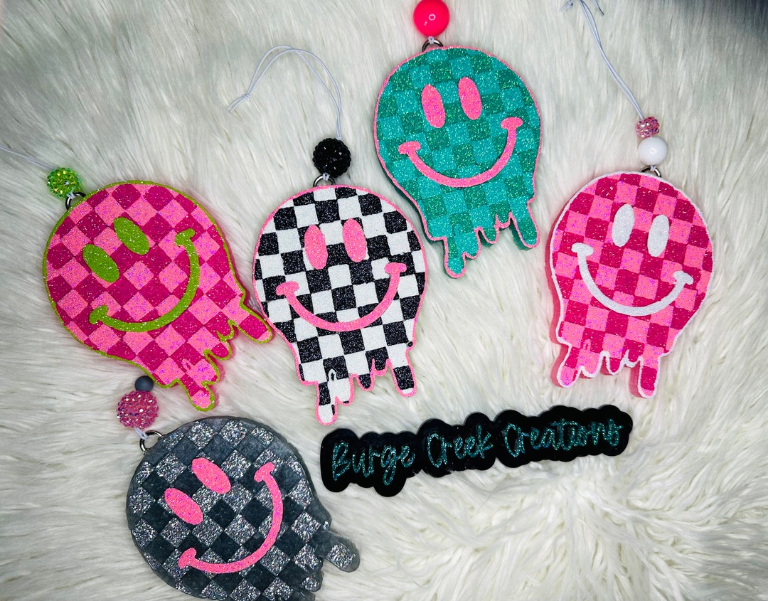 Retro Checkered Drippy Smiley Face Freshie, Smiley Face Freshie, Car ...