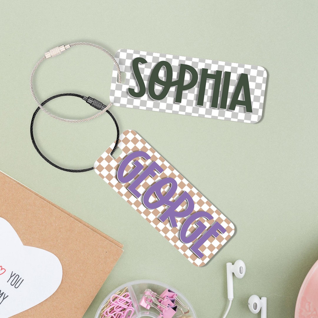 3D Acrylic Checkered Name Tag, Personalized Bogg Bag Name Tag, Kids ...