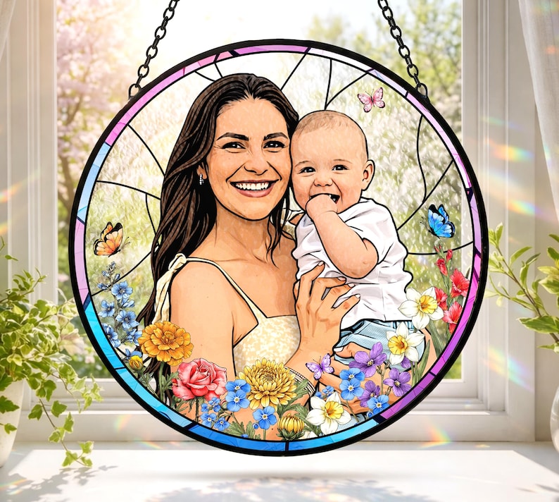 Custom Stained Glass Portrait Suncatcher, Personalized Photo Window ...