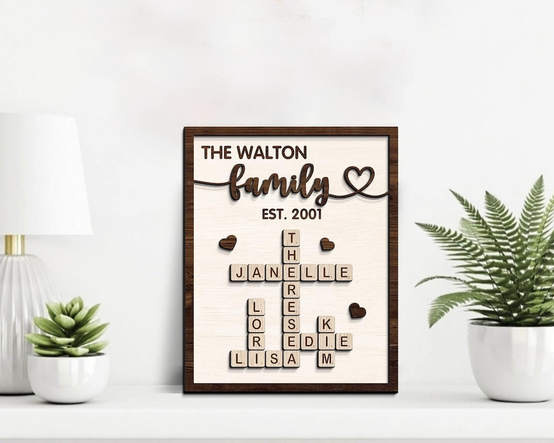 Custom Family Name Sign, Crossword Family Sign, Family Puzzle Sign ...