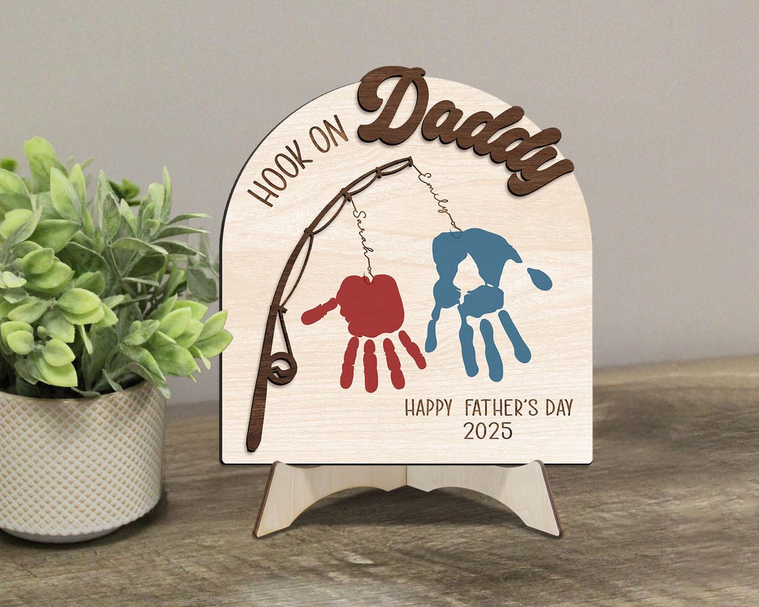 Father's Day Handprint Sign, Hook on Daddy Sign, Fathers Day Gift, DIY ...
