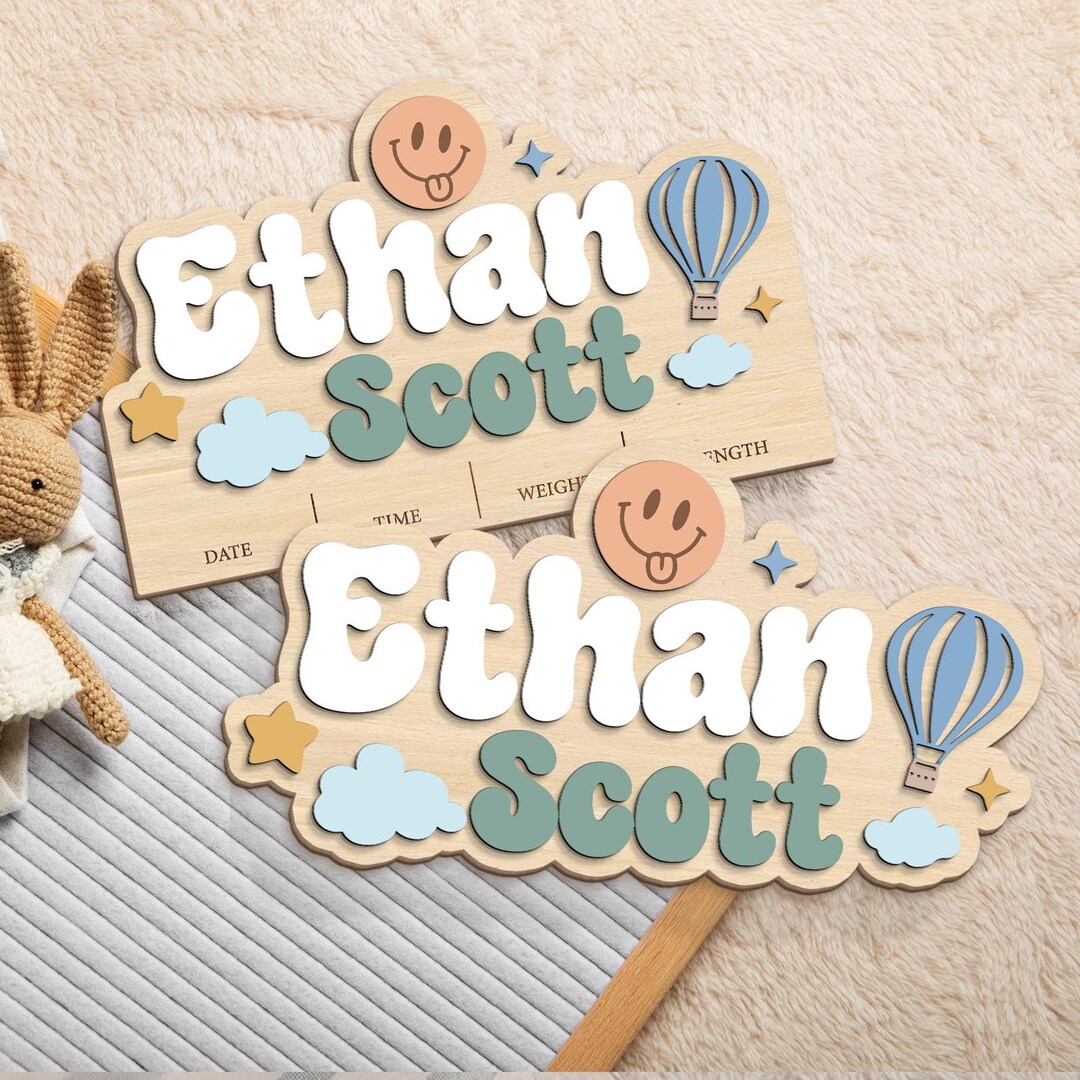Custom Baby Announcement Sign, Personalized Baby Boy Name Sign, Birth ...
