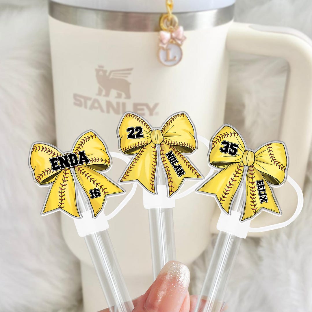 Custom Softball Mom Gift, Personalized Softball Straw Topper, Custom ...