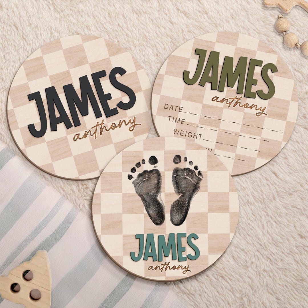 Checkered Birth Announcement Sign, Wooden Boy Name Sign, Baby Boy ...