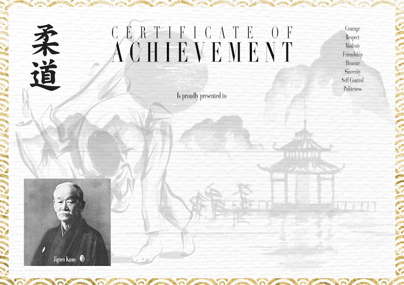 Editable Judo Certificate or Judo Values Achievement, Martial Arts ...