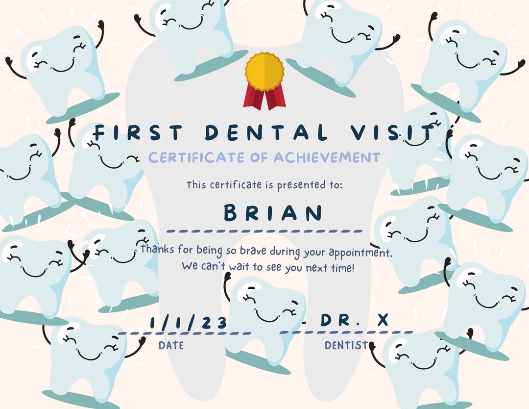 First Dental Visit Certificate Editable Digital Download - Etsy