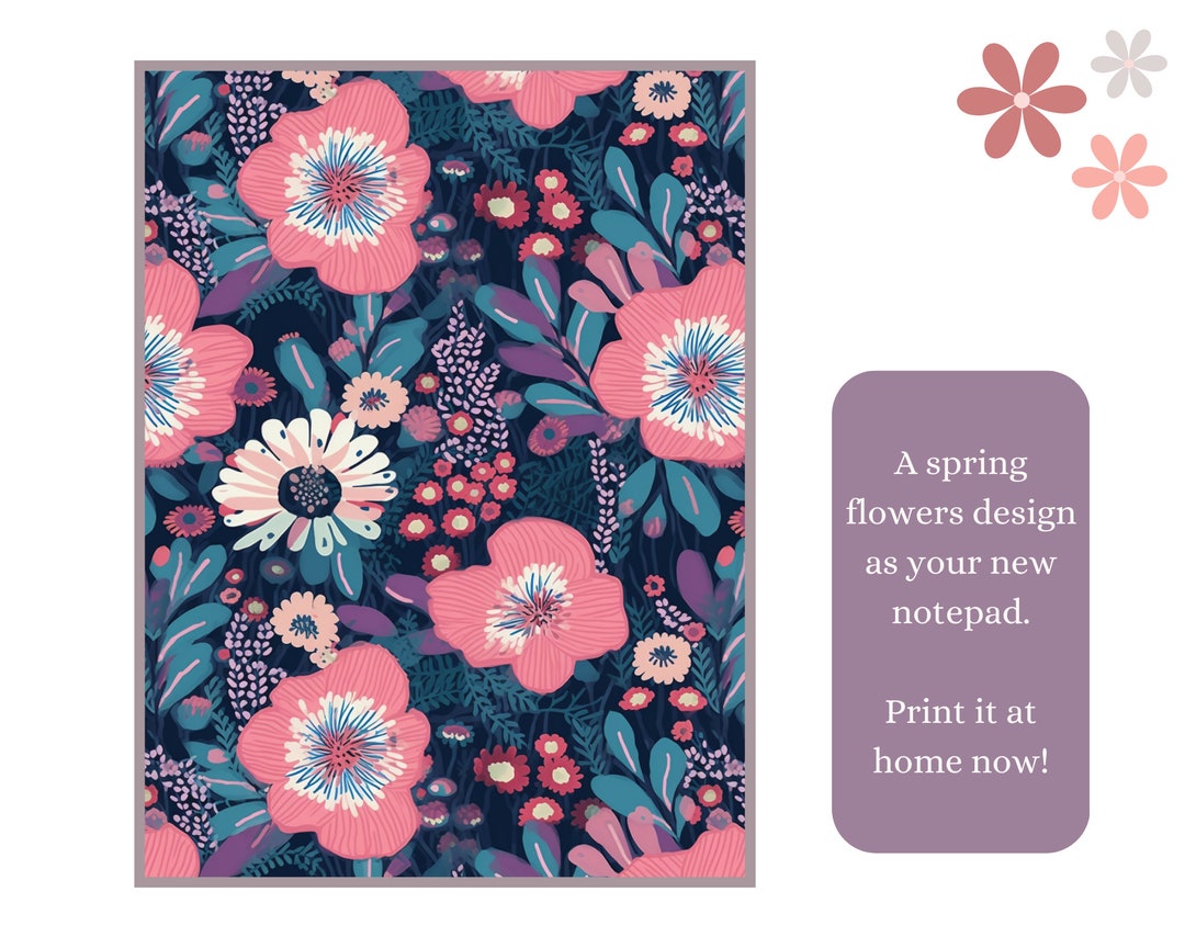 4 Spring Flowers Notepads | Digital Printable Stationary - Lined ...