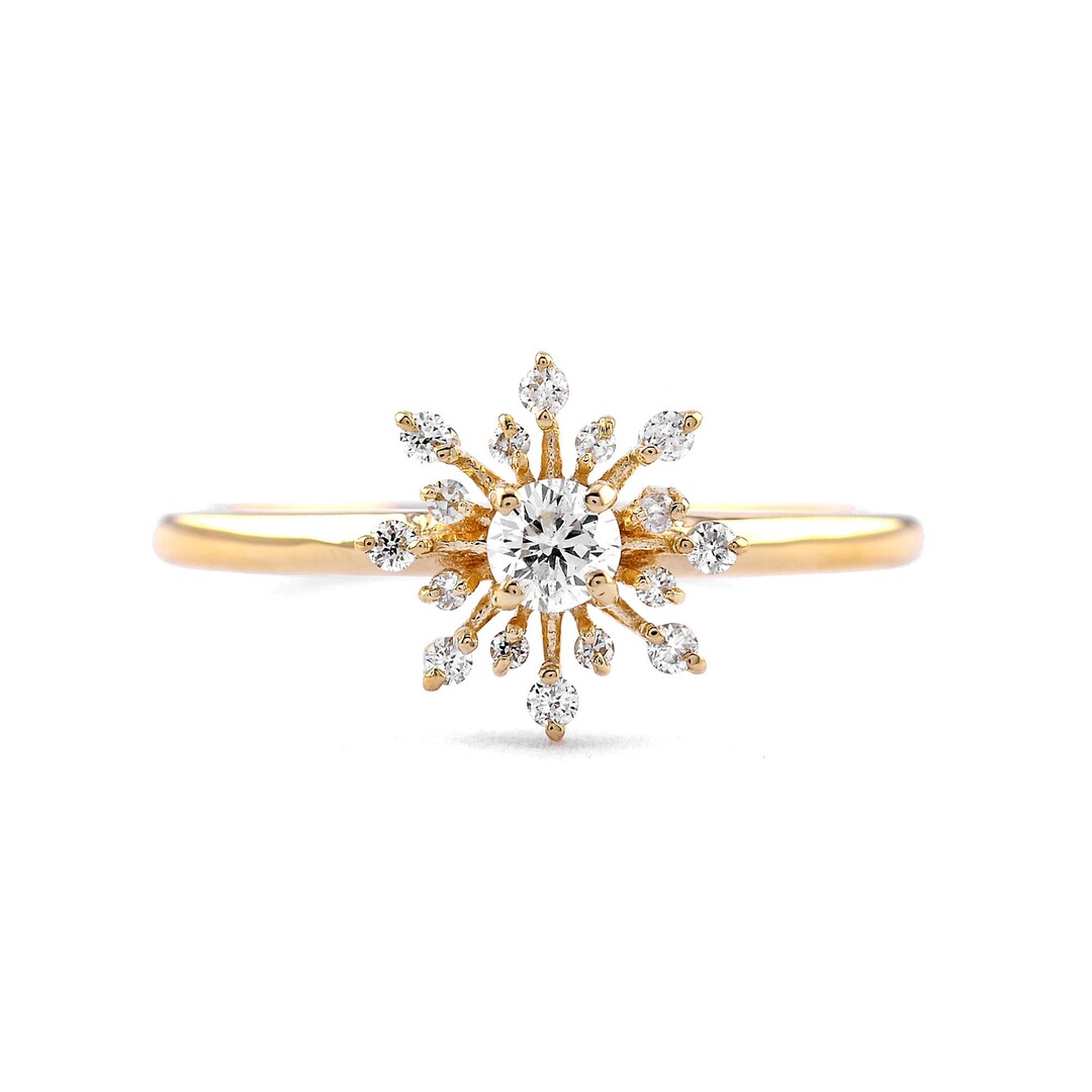 Spark Diamond Snowflake Ring/ 14K Solid Gold Conflict Free Diamond Ring ...