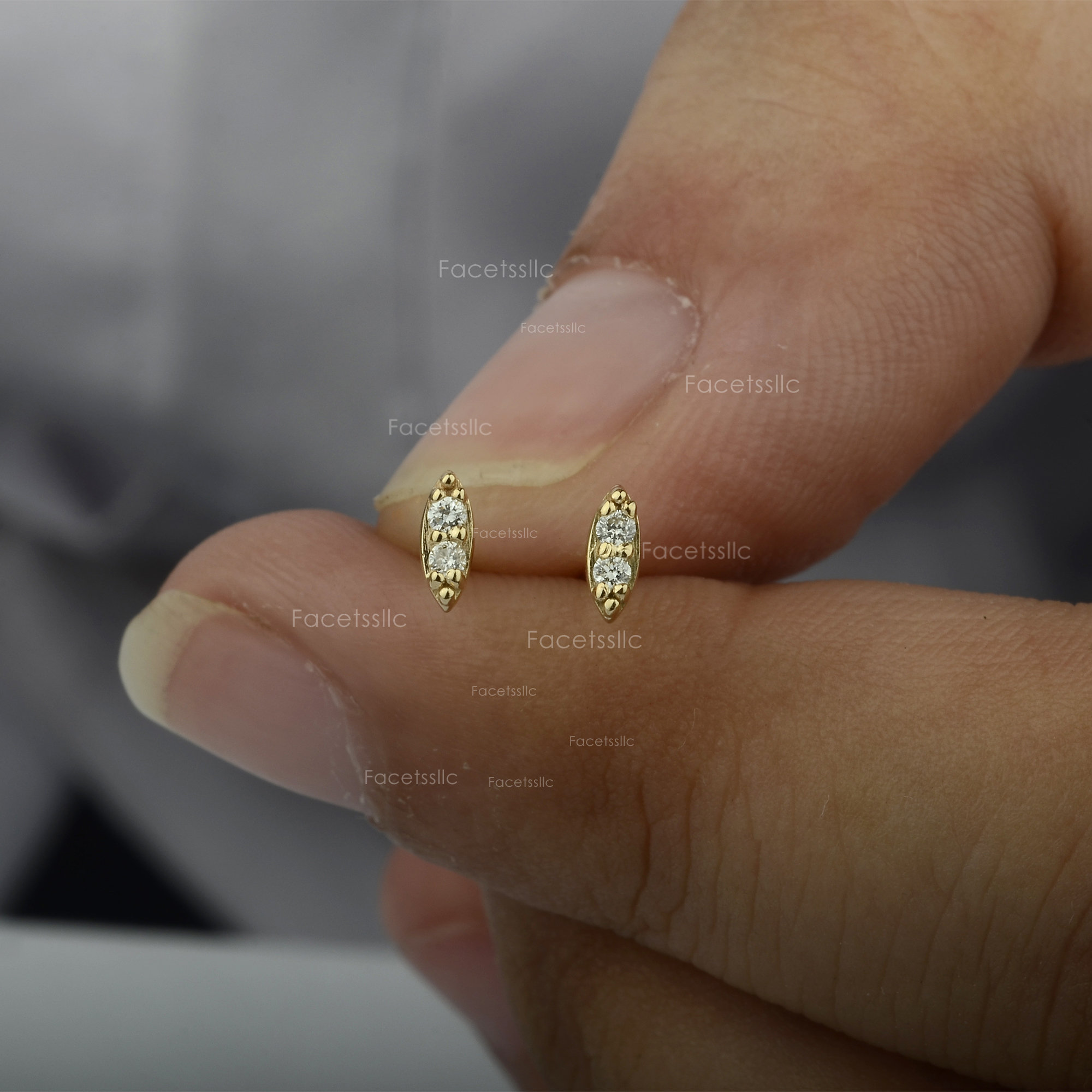 Tiny Diamond Studs/ 14K Gold Diamond Stud Earrings/ Minimalist Gold Earrings/ Genuine Diamond ...