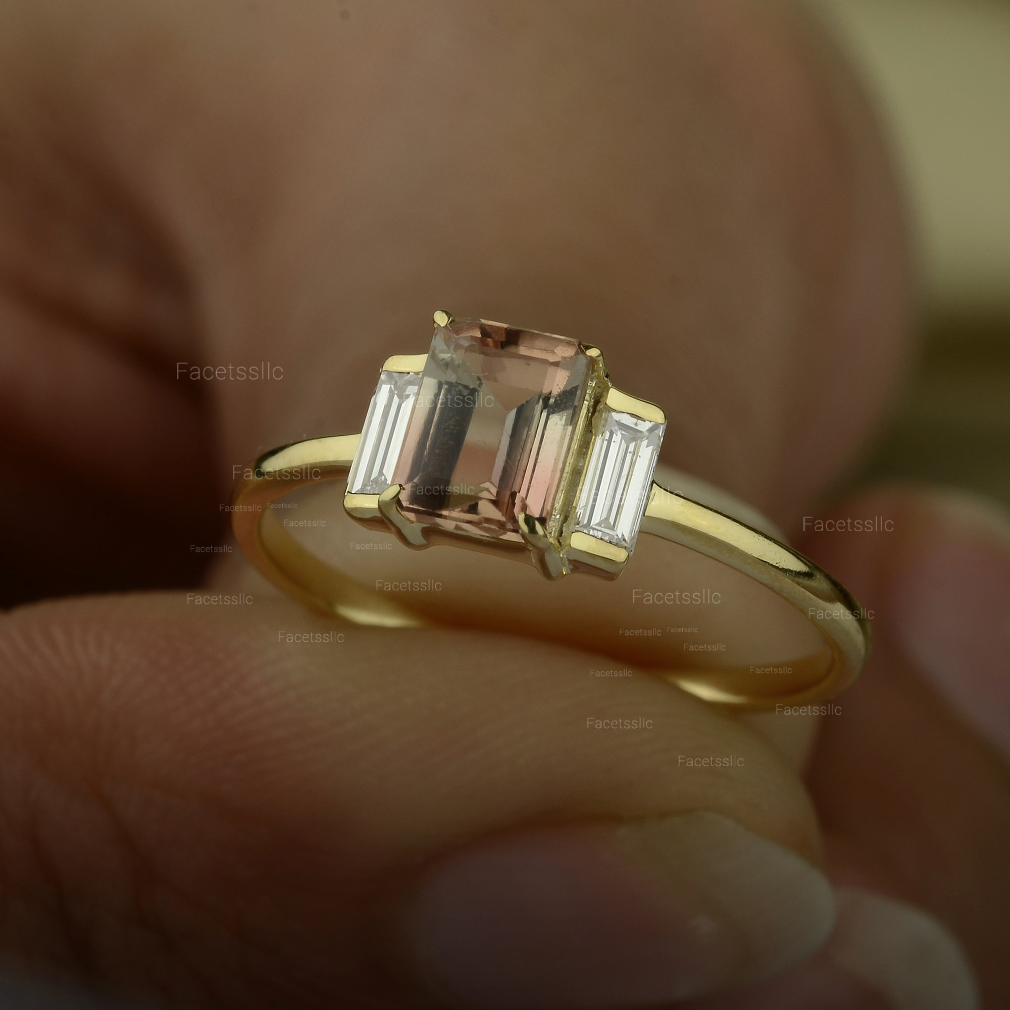Rare Emerald Cut Tourmaline Ring 14K Gold/ Natural Earth Mines ...