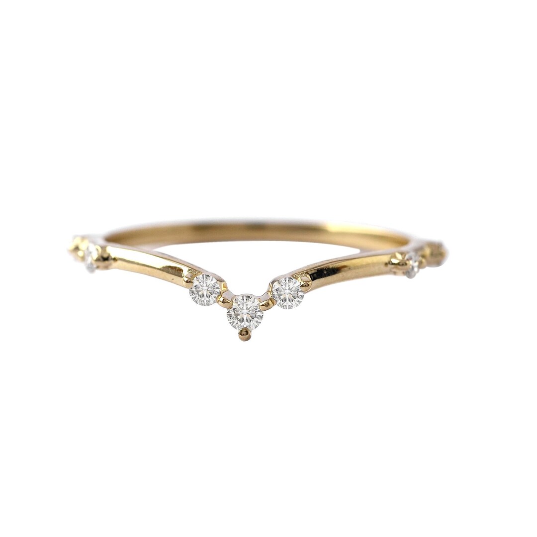 14K Gold Diamond Chevron Wishbone Ring, V Shaped Diamond Ring, Petite ...