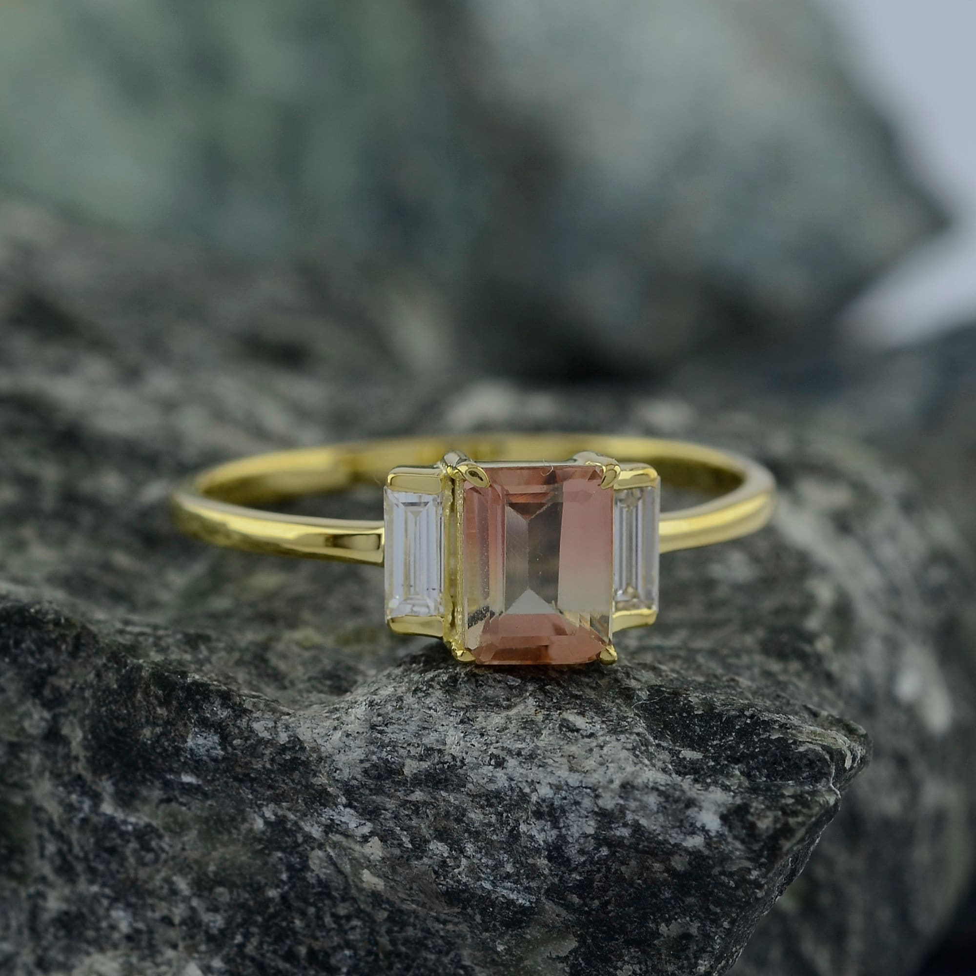 Rare Emerald Cut Tourmaline Ring 14K Gold/ Natural Earth Mines ...