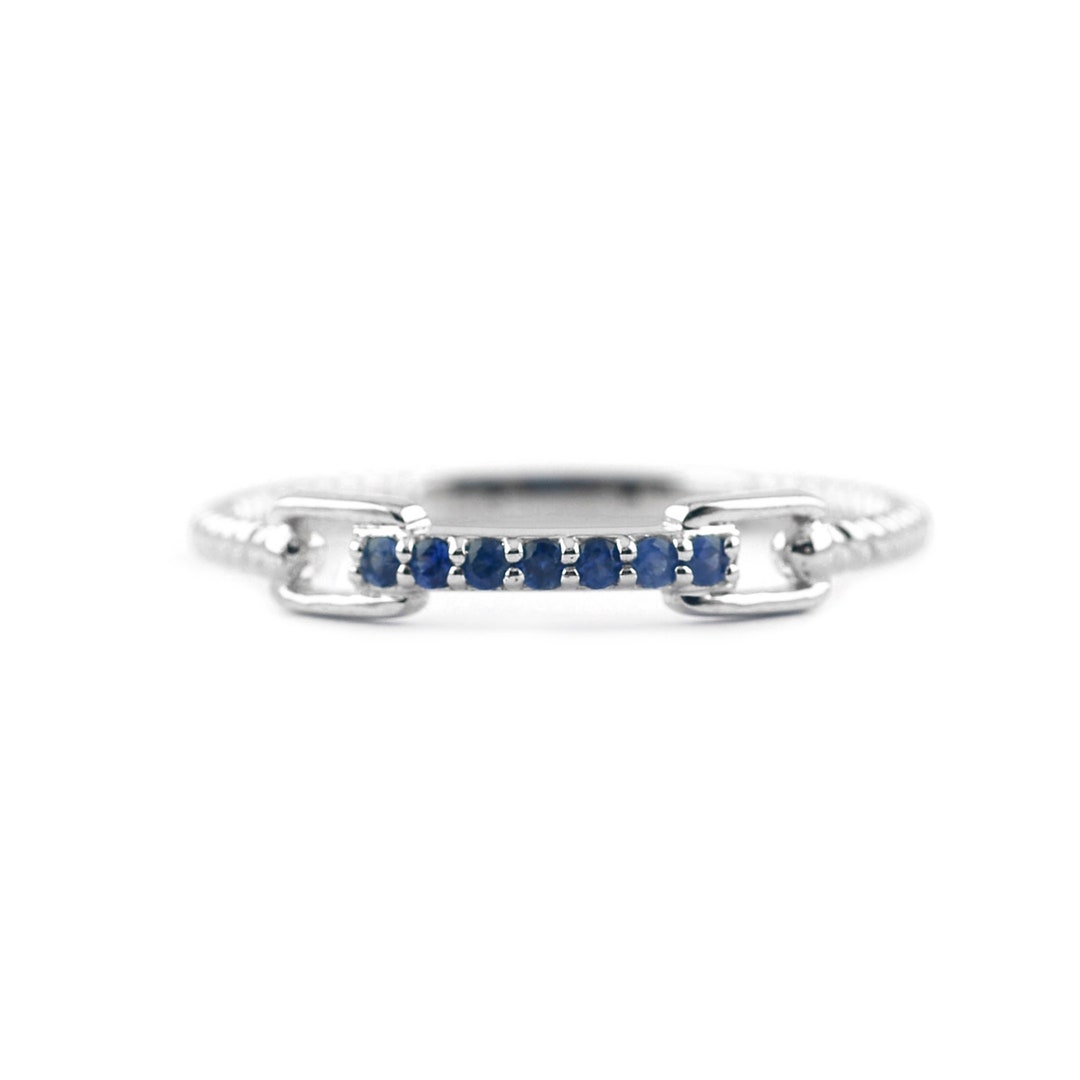 Blue Sapphire Ring, 14K Solid White Gold Twisted Band Ring, Genuine ...