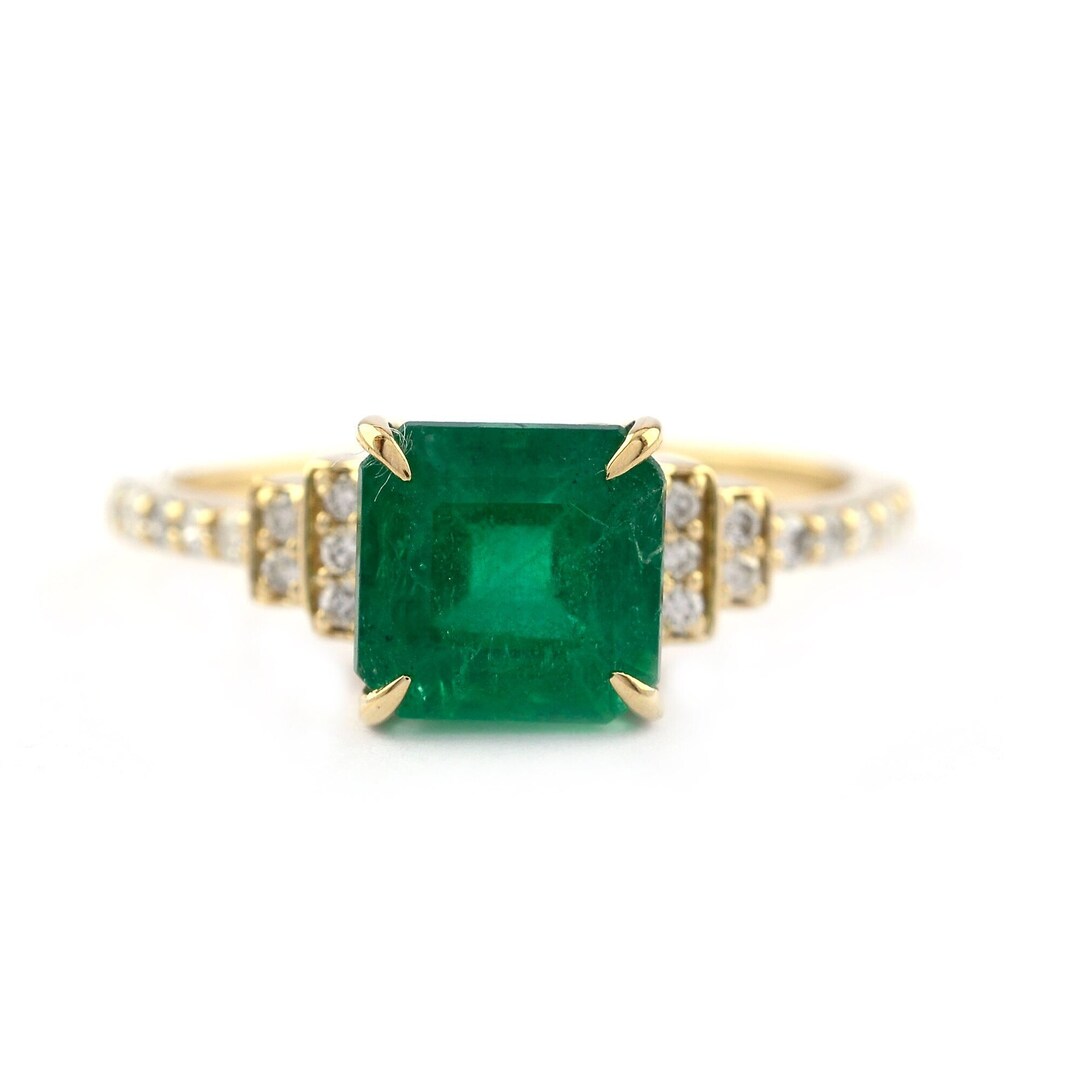 Genuine Square Emerald Wedding Ring Solid 18K Yellow Gold - Etsy
