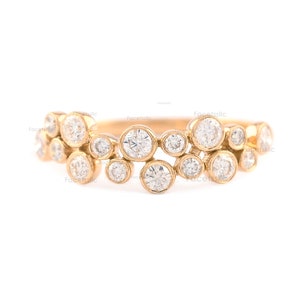 14K Solid Gold Genuine Diamond Cluster Ring, Classic Wedding Band Ring, Multi Stone Diamond ...