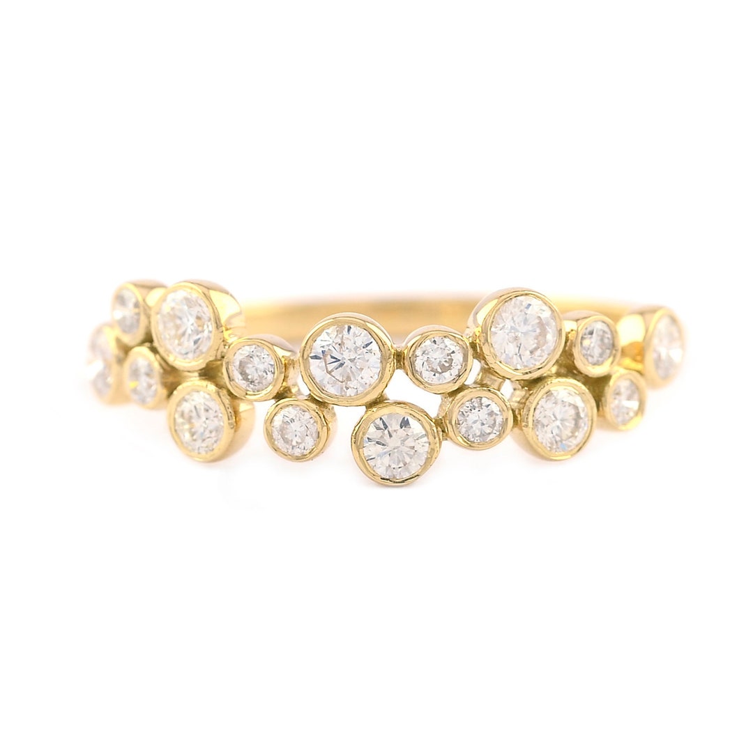 14K Solid Gold Genuine Diamond Cluster Ring, Classic Wedding Band Ring ...